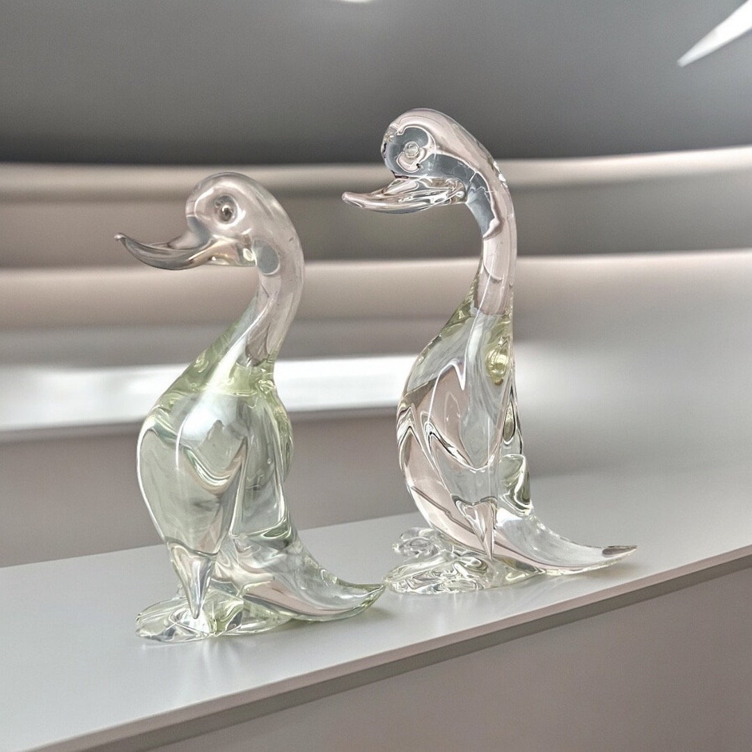 Vintage Handcrafted Glass Duck Paperweight - Yellow Hue Accent ...