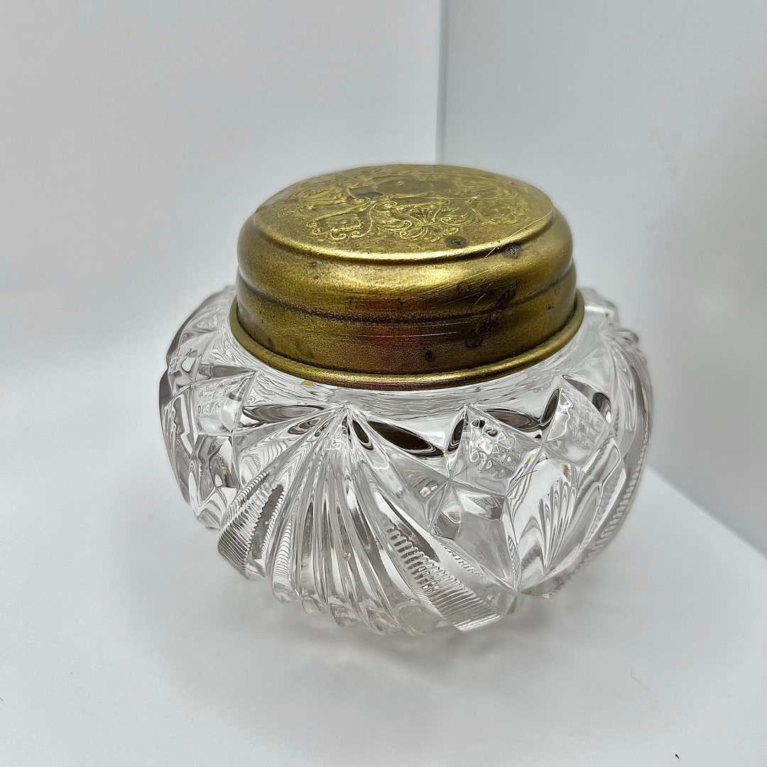Elegant Vintage Cut Glass Vanity Jar With Metal Lid Perfect for ...