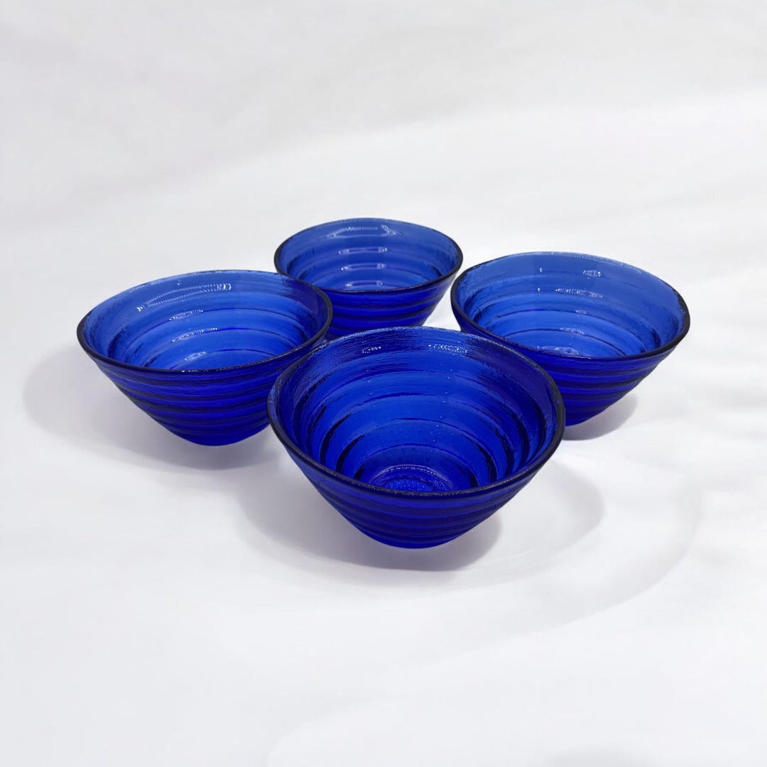 Vintage Blenko Beehive Pattern Set of 4 Bowls 5” - Cobalt Blue ...
