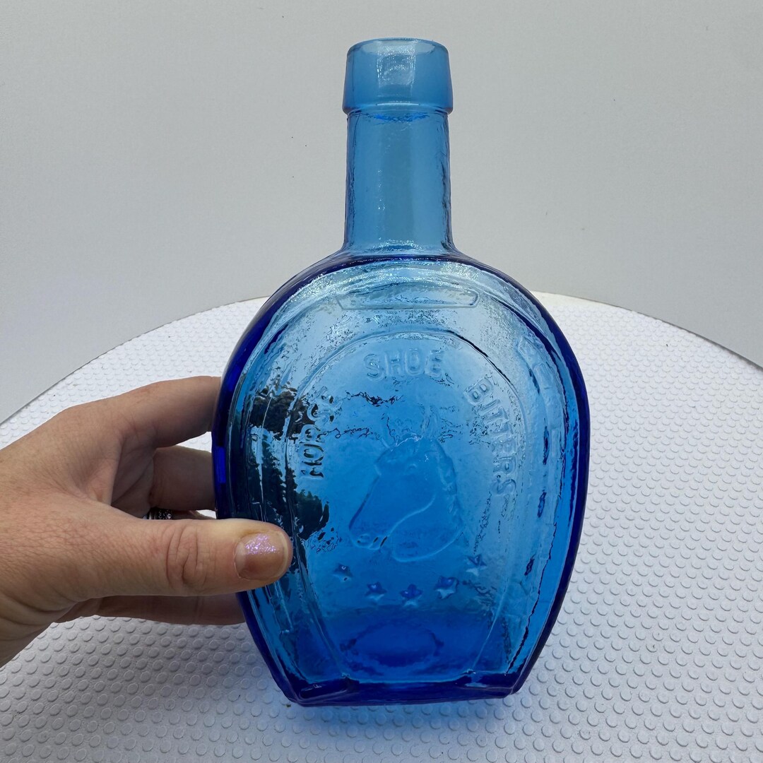 Vintage Wheaton NJ Glass Bottle - Blue Aqua Wheaton Horse Shoe Bitters ...