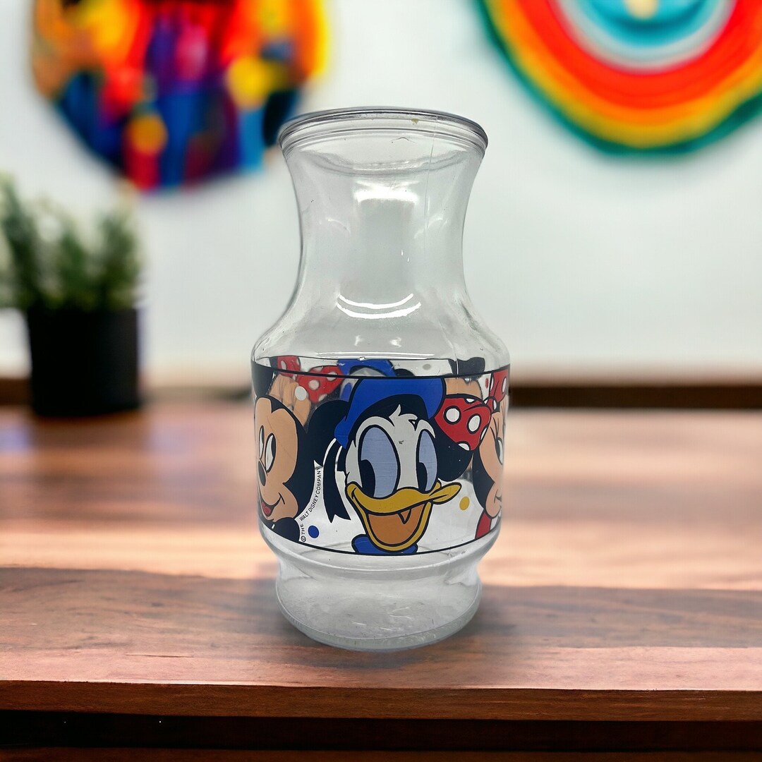 Vintage Walt Disney Glass Decanter Mickey Mouse Minnie Mouse Donald ...