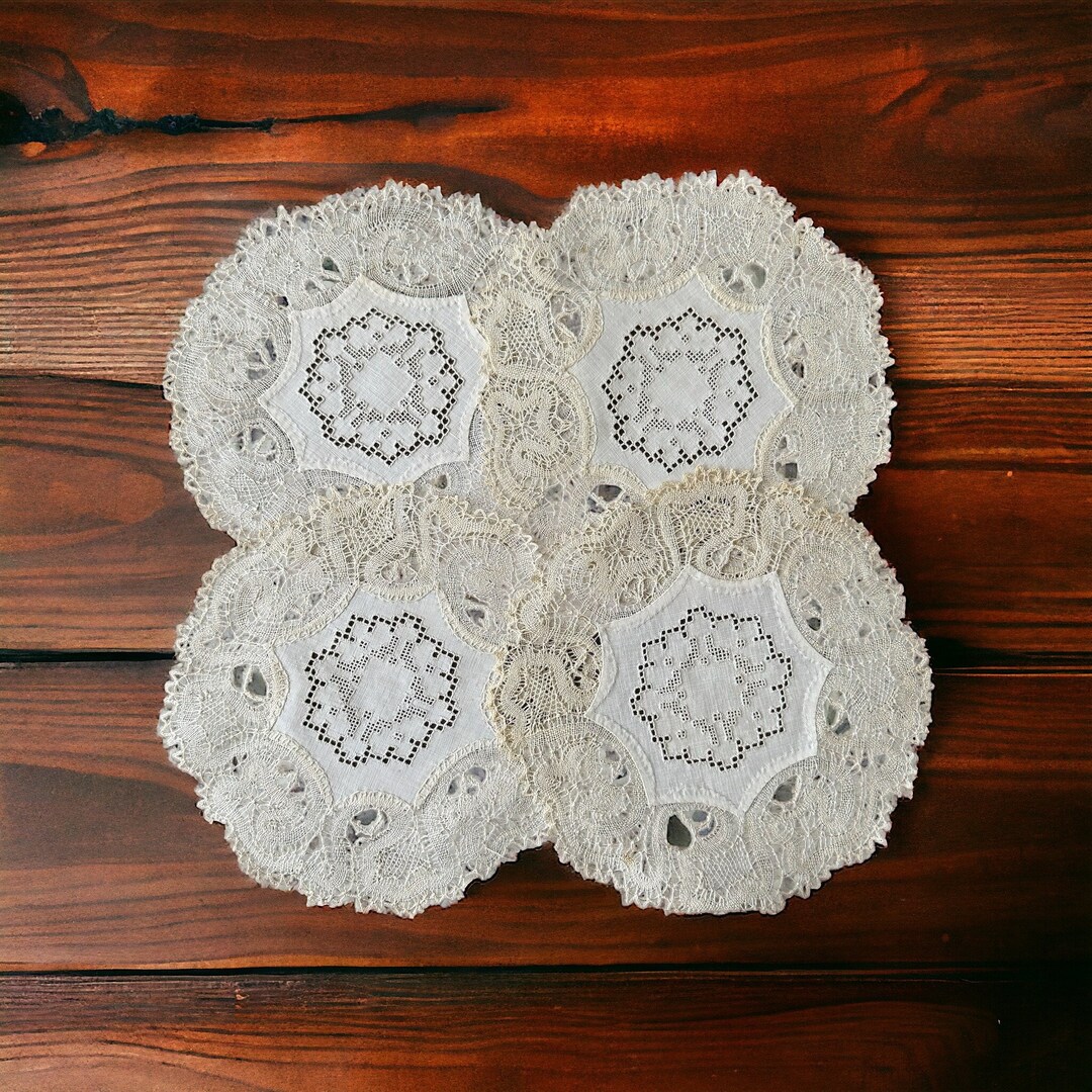 Antique Lace Doilies Ivory Set of 4 Victorian/edwardian Dressing Table ...