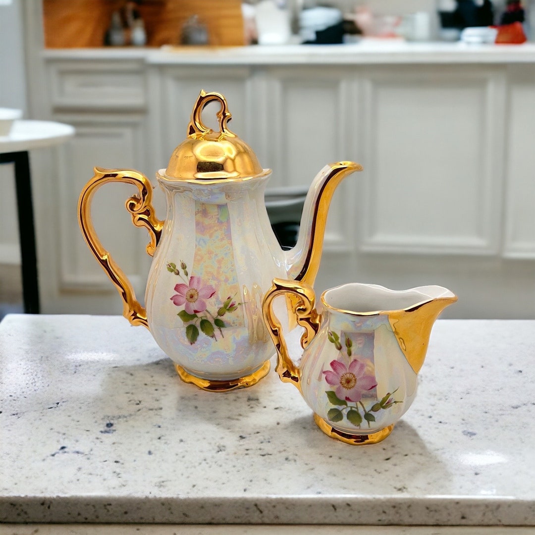 Vintage Bavarian Teapot and Creamer Set With Floral Design Haus Franken ...