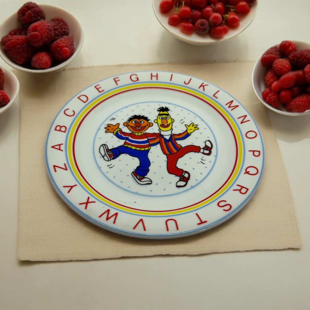 Vintage Plate Sesame Street Ernie Bert Muppets Inc. Alphabet Porcelain ...