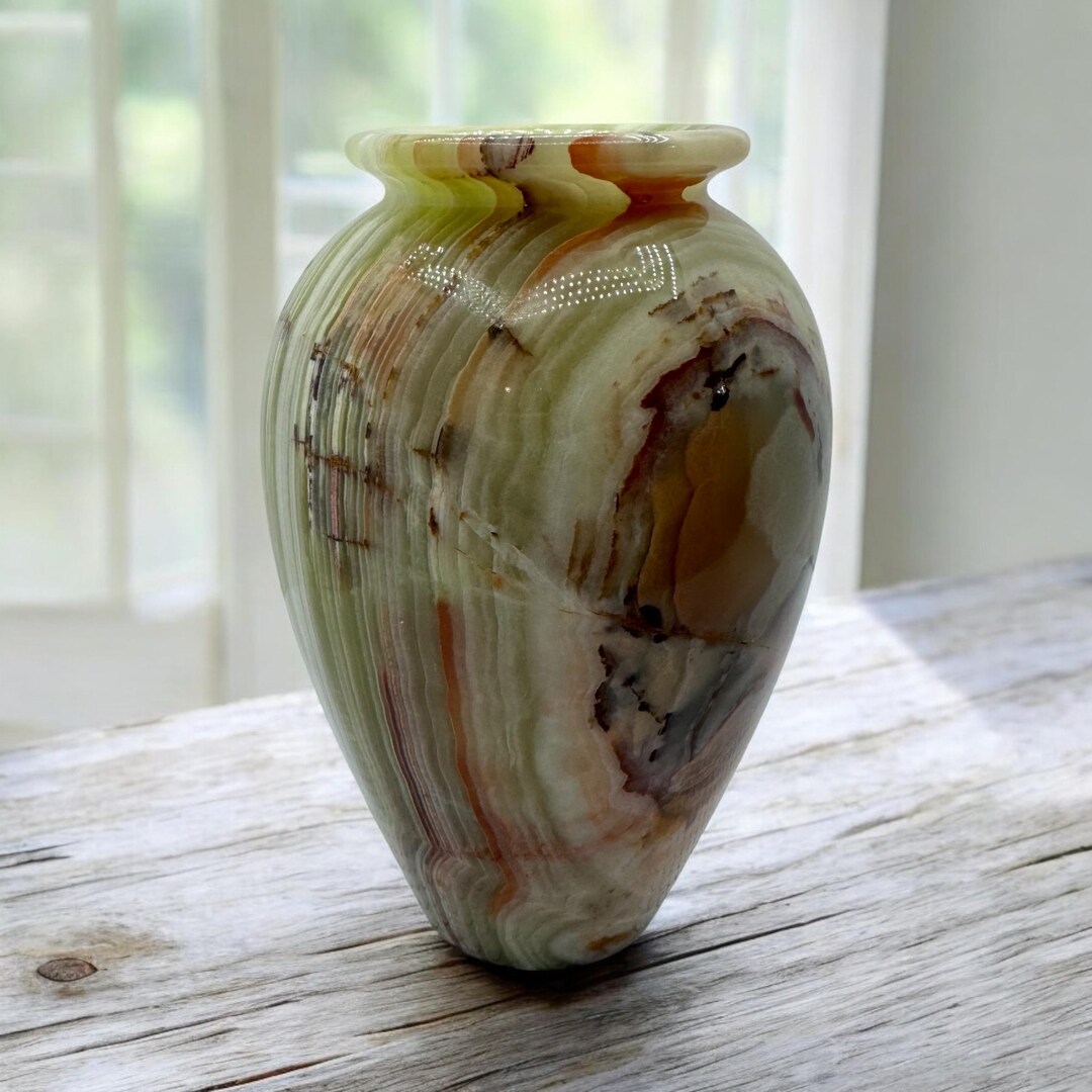 Vintage Onyx Marble Vase - Hand-carved Natural Stone Decor - Bands of ...
