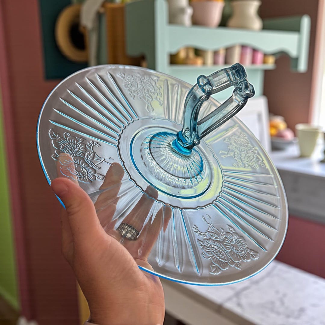 Vintage Anchor Hocking Mayfair Open Rose Depression Glass Center Handle ...