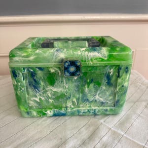 Vintage Caboodles Makeup Case - Color Collisions Green Marble Tote With ...