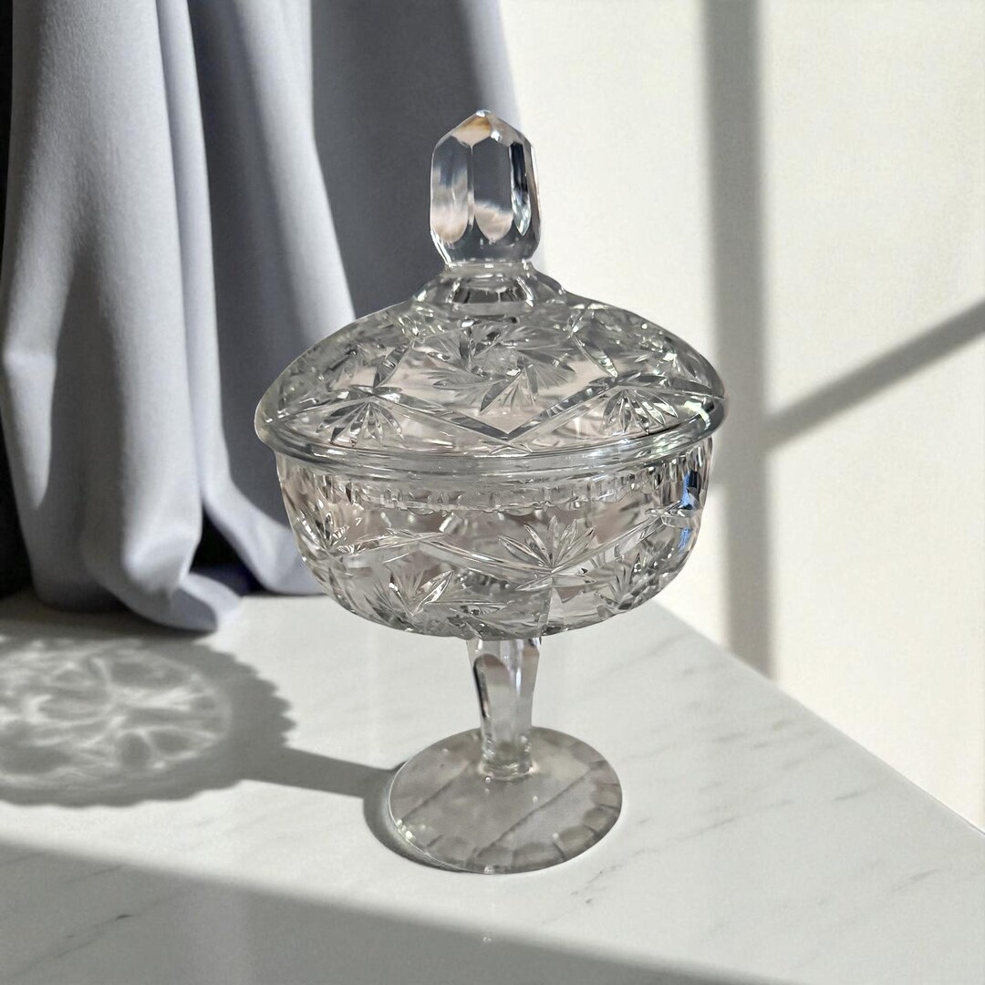 Vintage American Cut Crystal Candy Dish With Lid – Hobstar & Fan ...
