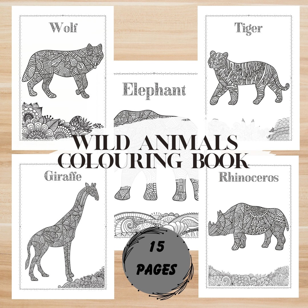 15 Page PRINTABLE WILD ANIMALS Colouring Book for Kids/children - Etsy
