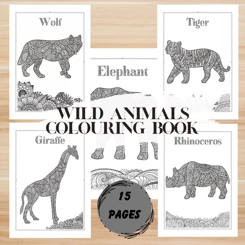 15 Page PRINTABLE WILD ANIMALS Colouring Book for Kids/children - Etsy