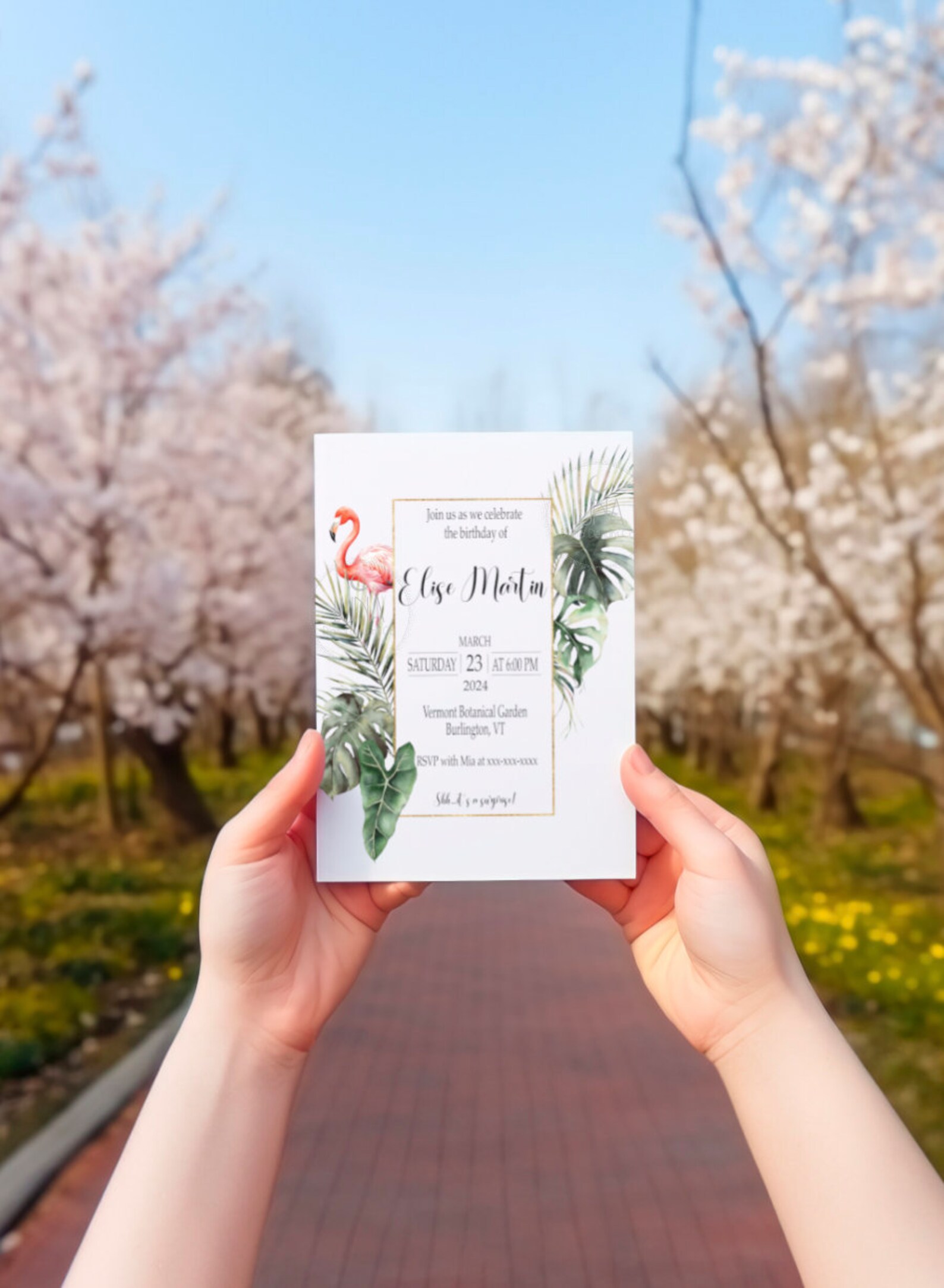 Tropical Leaves Birthday Invitation, Customizable Digital Invitation ...