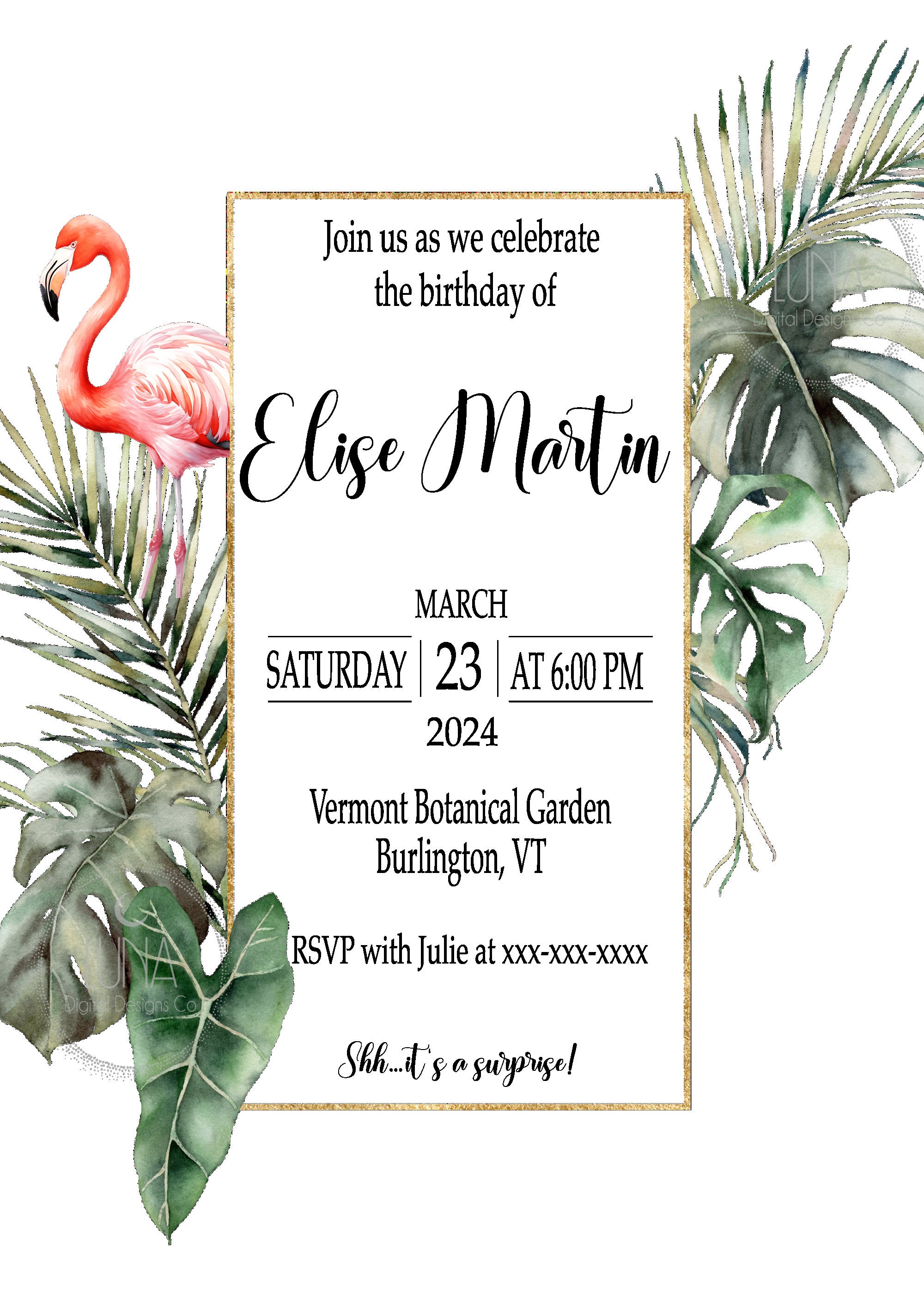 Tropical Leaves Birthday Invitation, Customizable Digital Invitation ...