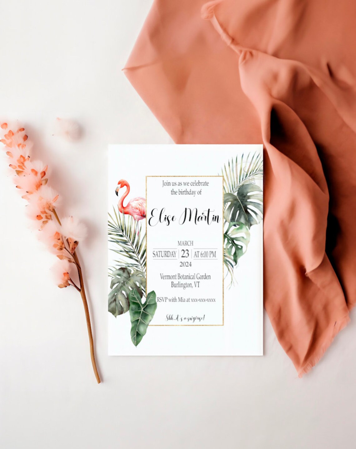 Tropical Leaves Birthday Invitation, Customizable Digital Invitation ...