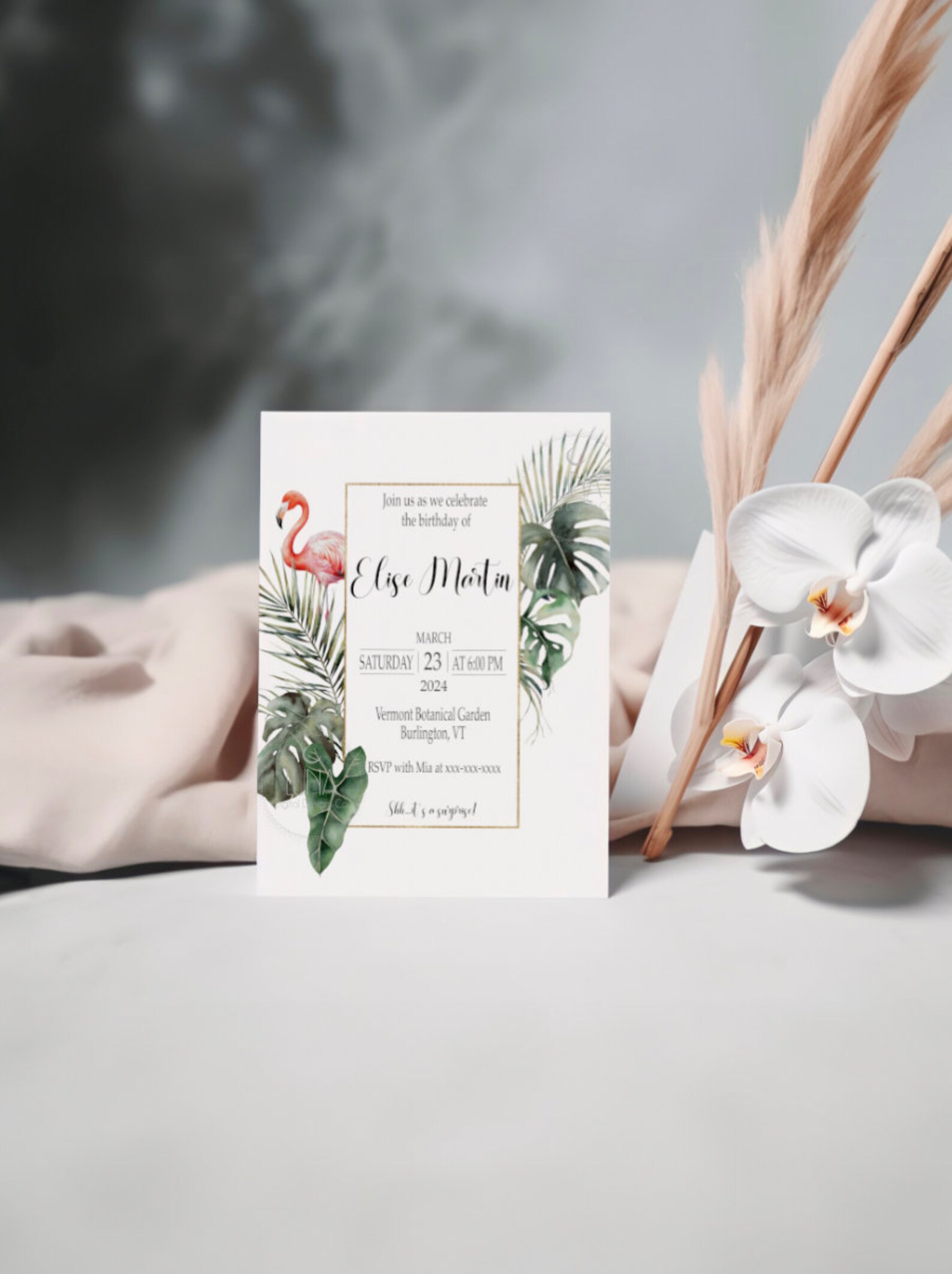 Tropical Leaves Birthday Invitation, Customizable Digital Invitation ...