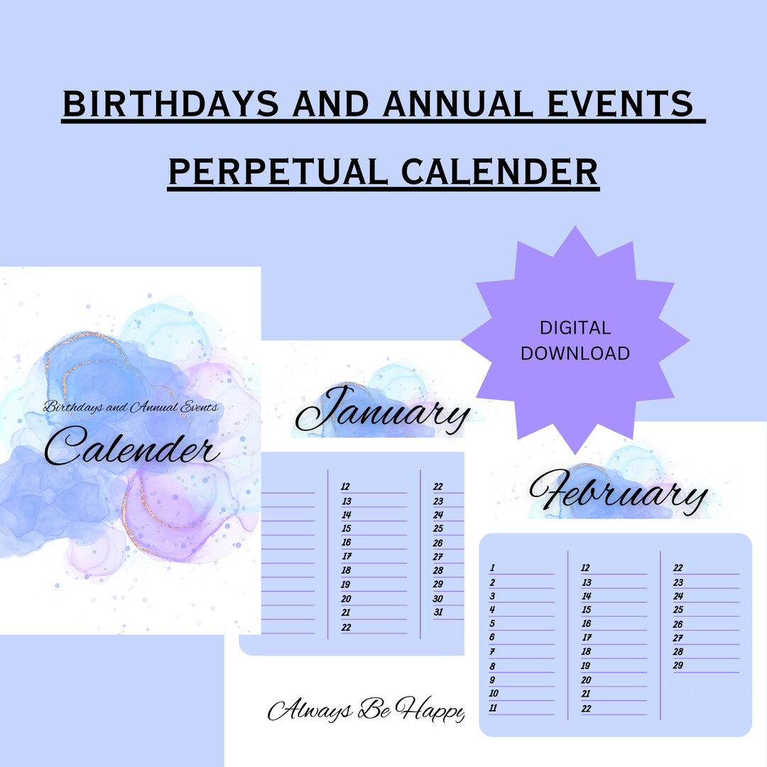 Perpetual Printable Birthday Calender Forever Birthday - Etsy