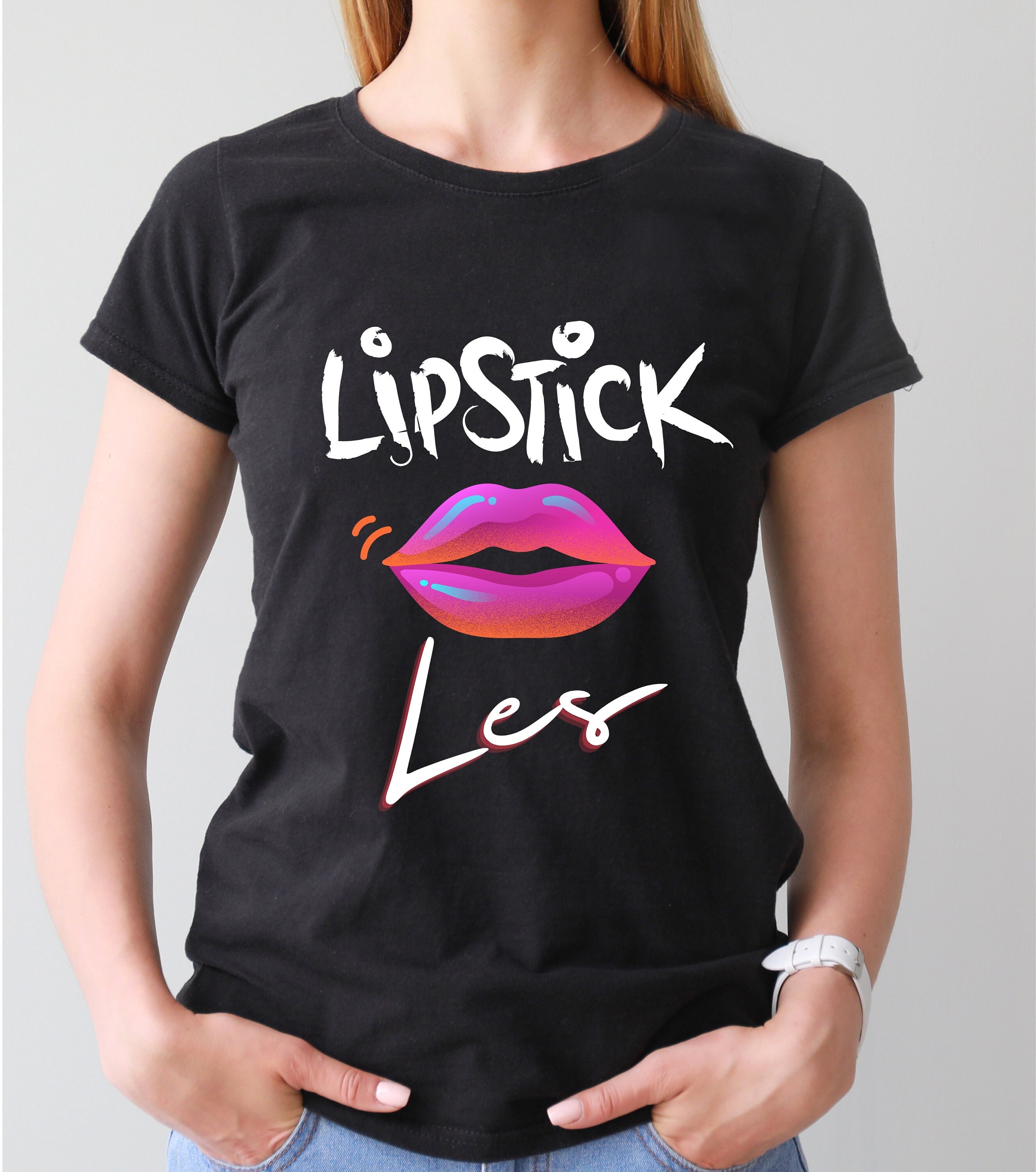 Lipstick Les- Lesbian Flag Colors Lips - Pride Women's Premium Tee ...