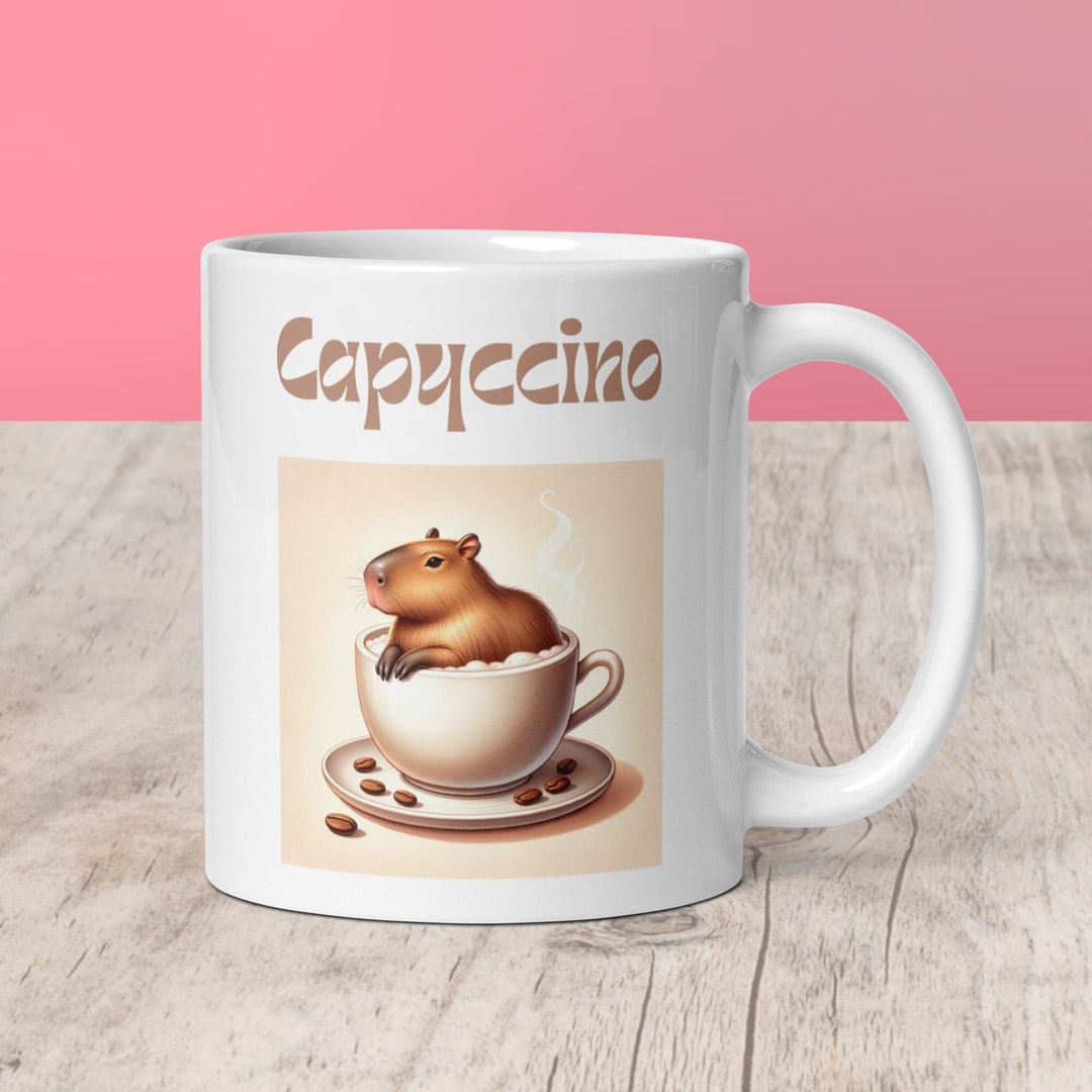 Capybara Cappuccino Capyccino White Glossy Mug. Perfect Gift for Capy ...