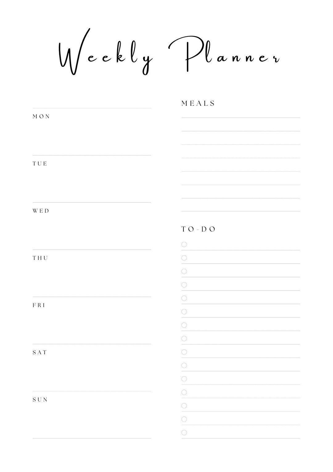 Minimalist Weekly Planner Instant Download - Etsy