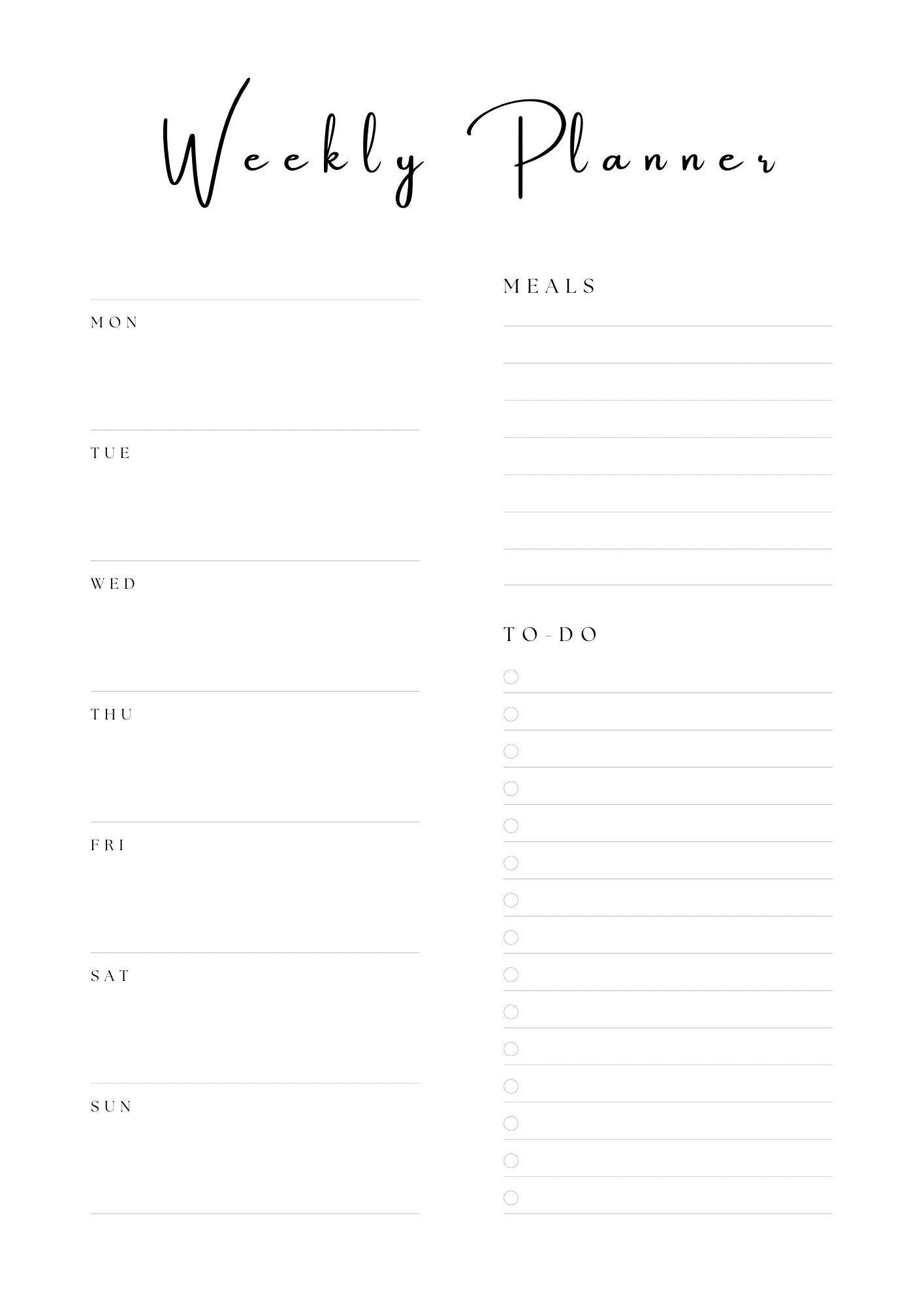Minimalist Weekly Planner Instant Download - Etsy