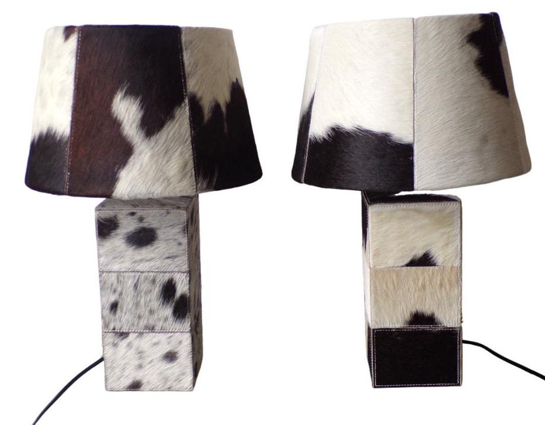 Pair of Table Lamps With Cowhide Legs and Lampshades, Modern Bedside ...