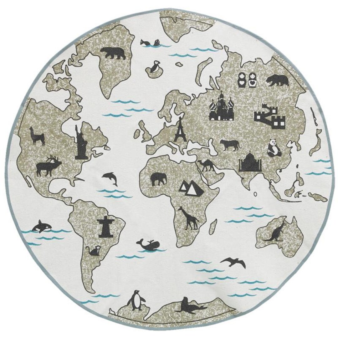 Round Children's Room Play Mat Ø 120 Cm, World Map Play Mat, Baby Room ...