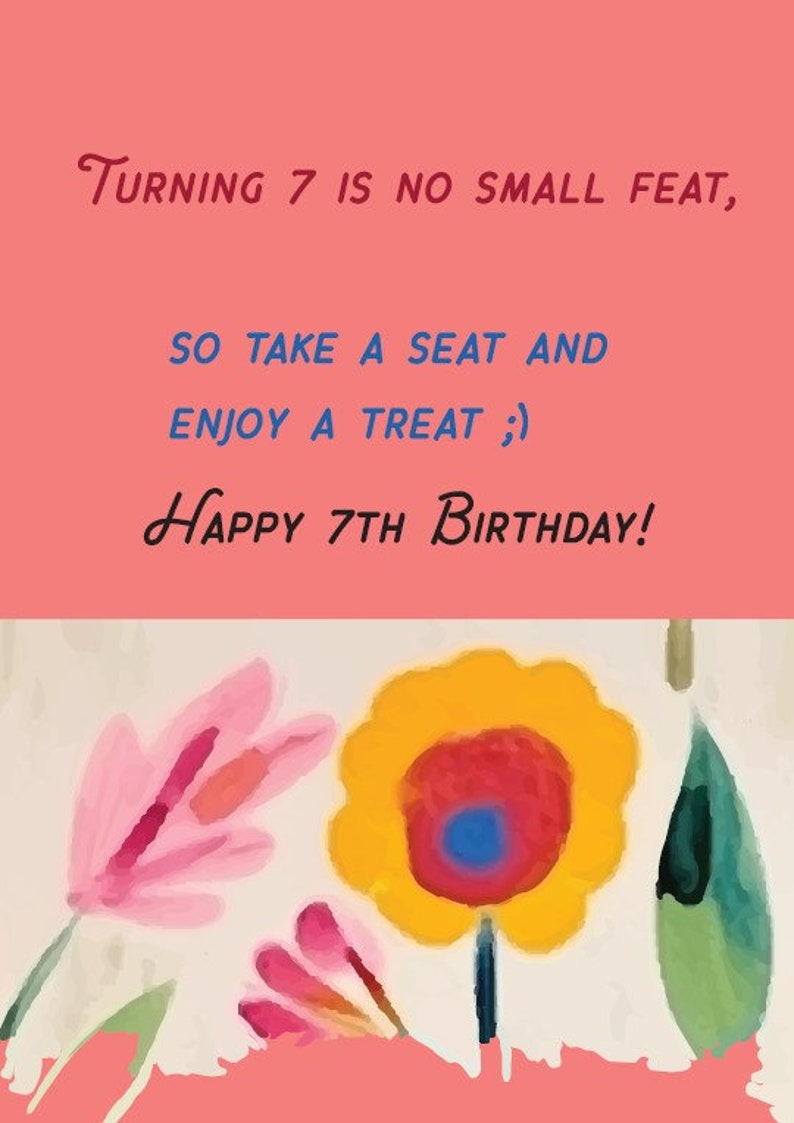 Funny 7th Birthday Card Printable Last-minute Celebration - Etsy