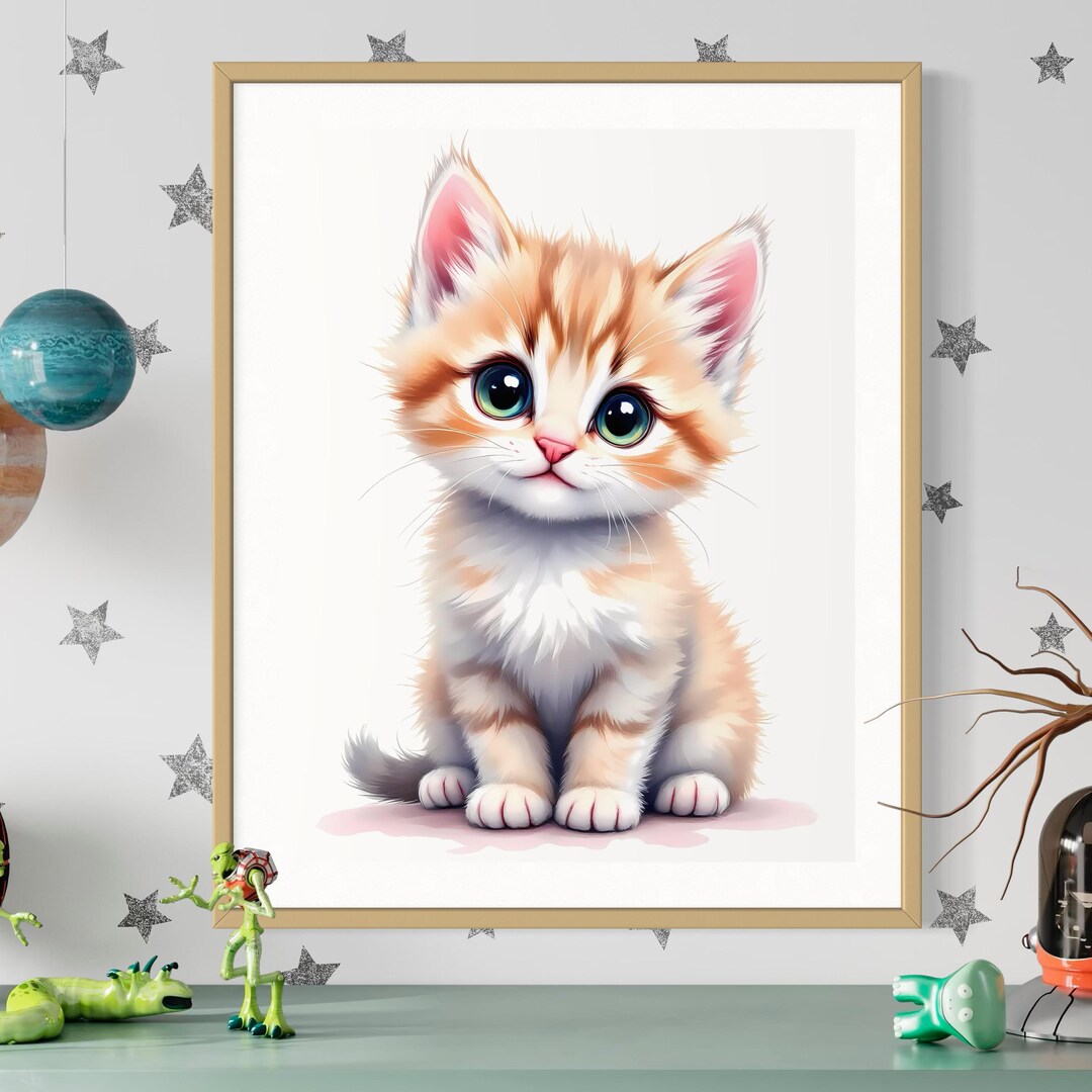 Cute Kitten Wall Art, Nursery Cat Poster, Adorable Animal Print, Baby ...