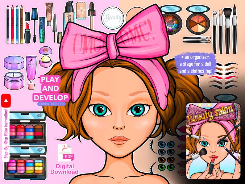 Printable Paper Dollhouse With Beauty Salon Busy Book & Activities for ...