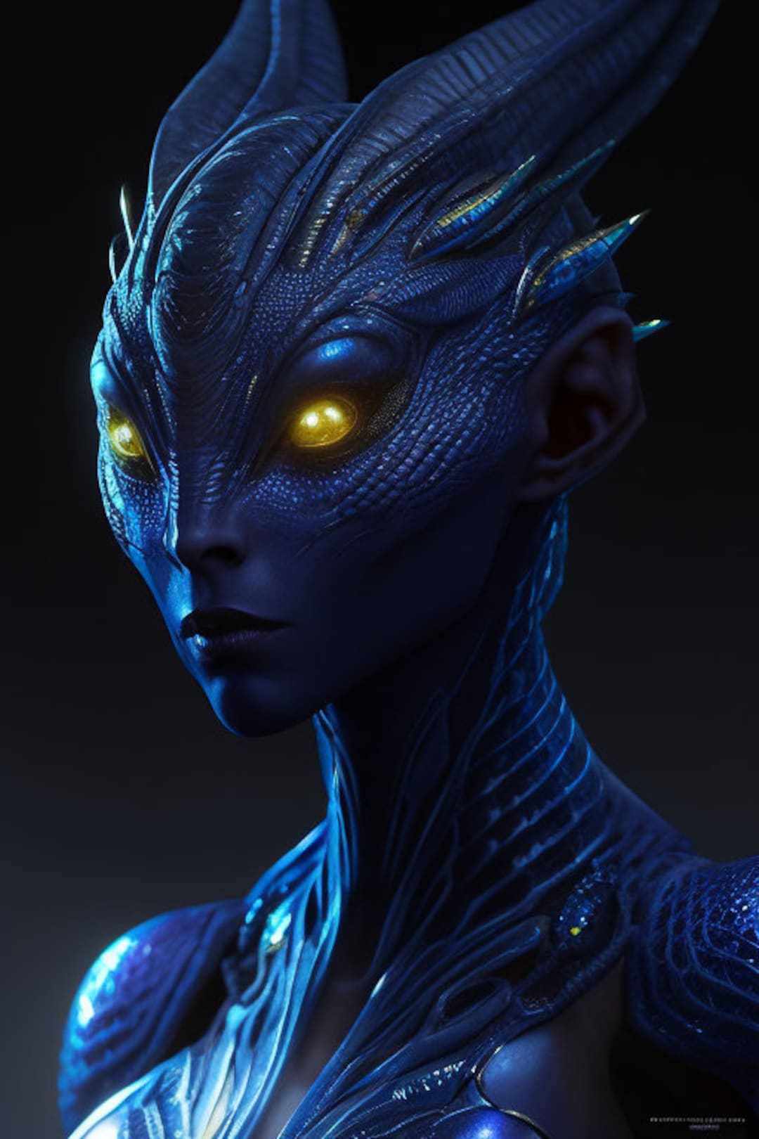 Concept Art Lithe Female Alien Looking at Camera Blue Skin - Etsy