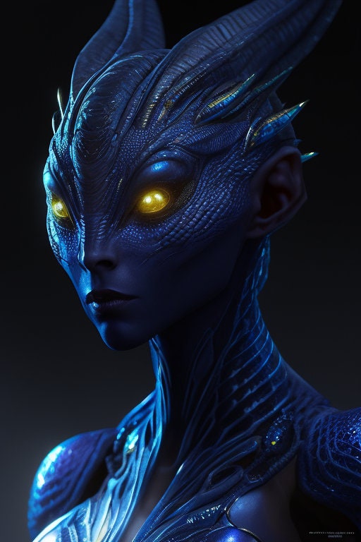 Concept Art Lithe Female Alien Looking at Camera Blue Skin - Etsy