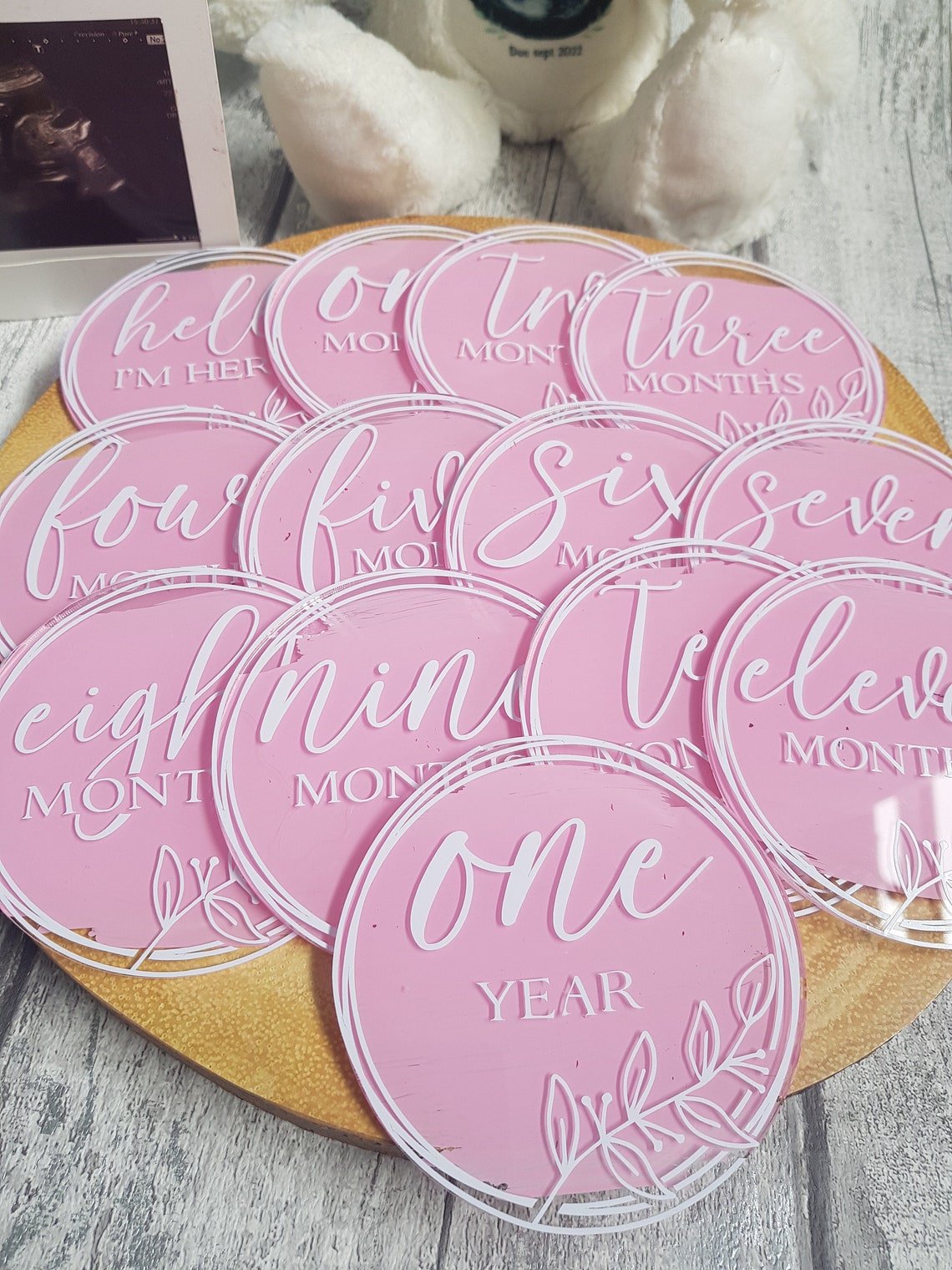 Baby Monthly Milestone Discs Acrylic Discs Hello World - Etsy