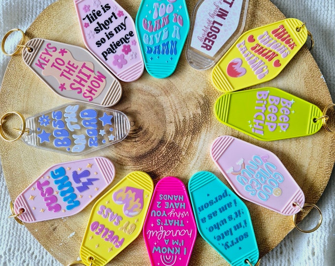 Retro Style Motel Keychains | "i Know I'm a Handful" | "get in Loser ...