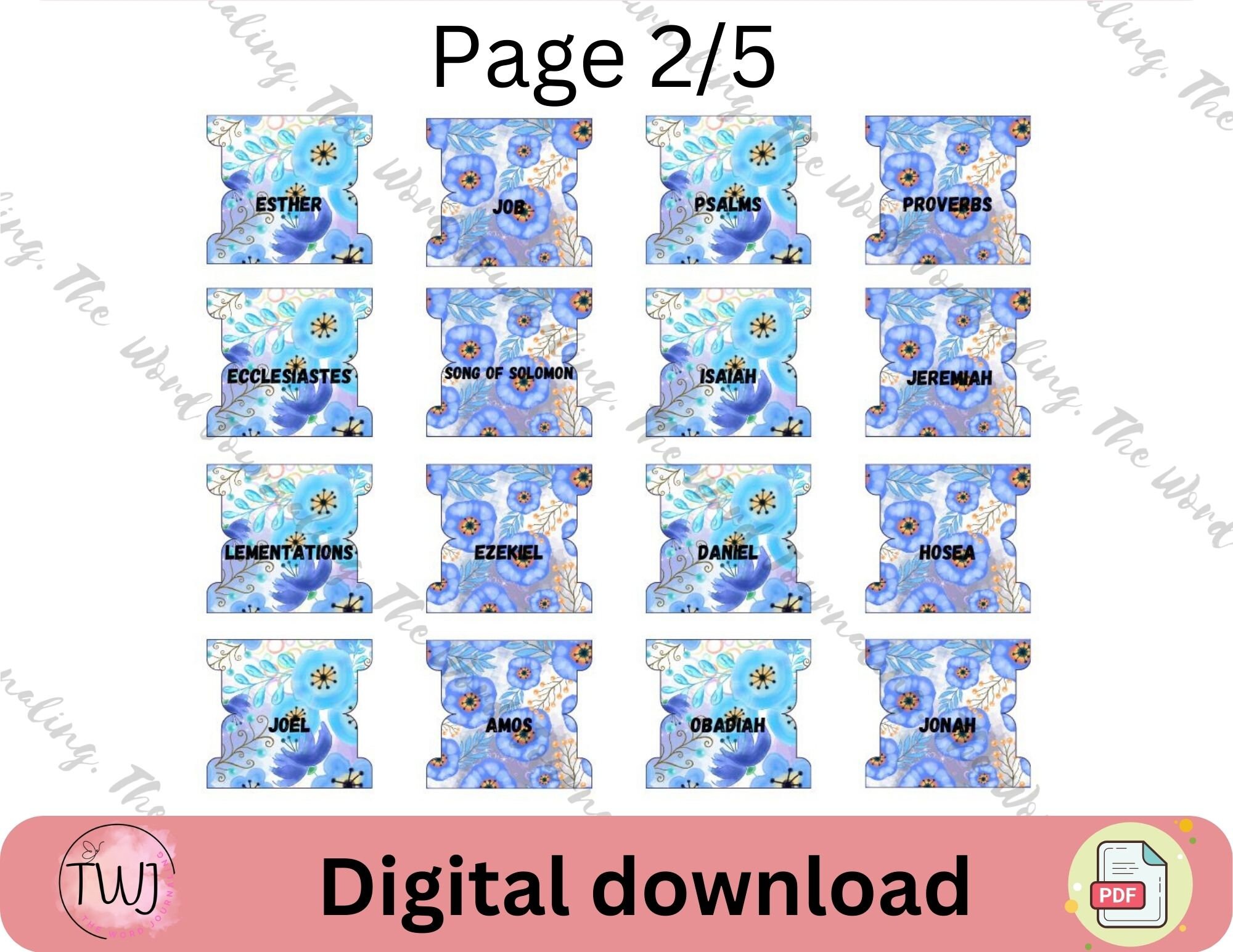 Blue Floral Bible Tabs, Printable Bible Tabs, Blue Floral Digital Bible ...