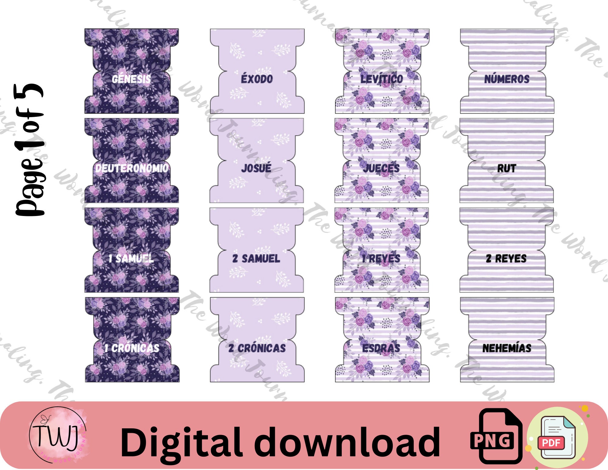Bible Tabs, Printable Bible Tabs, Purple Digital Bible Tabs, Versión En ...