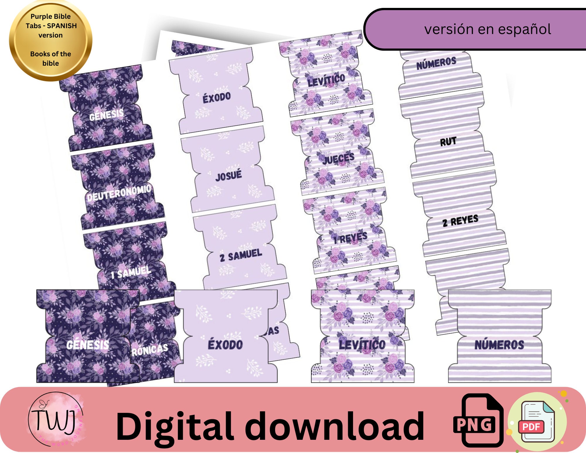 Bible Tabs, Printable Bible Tabs, Purple Digital Bible Tabs, Versión En ...