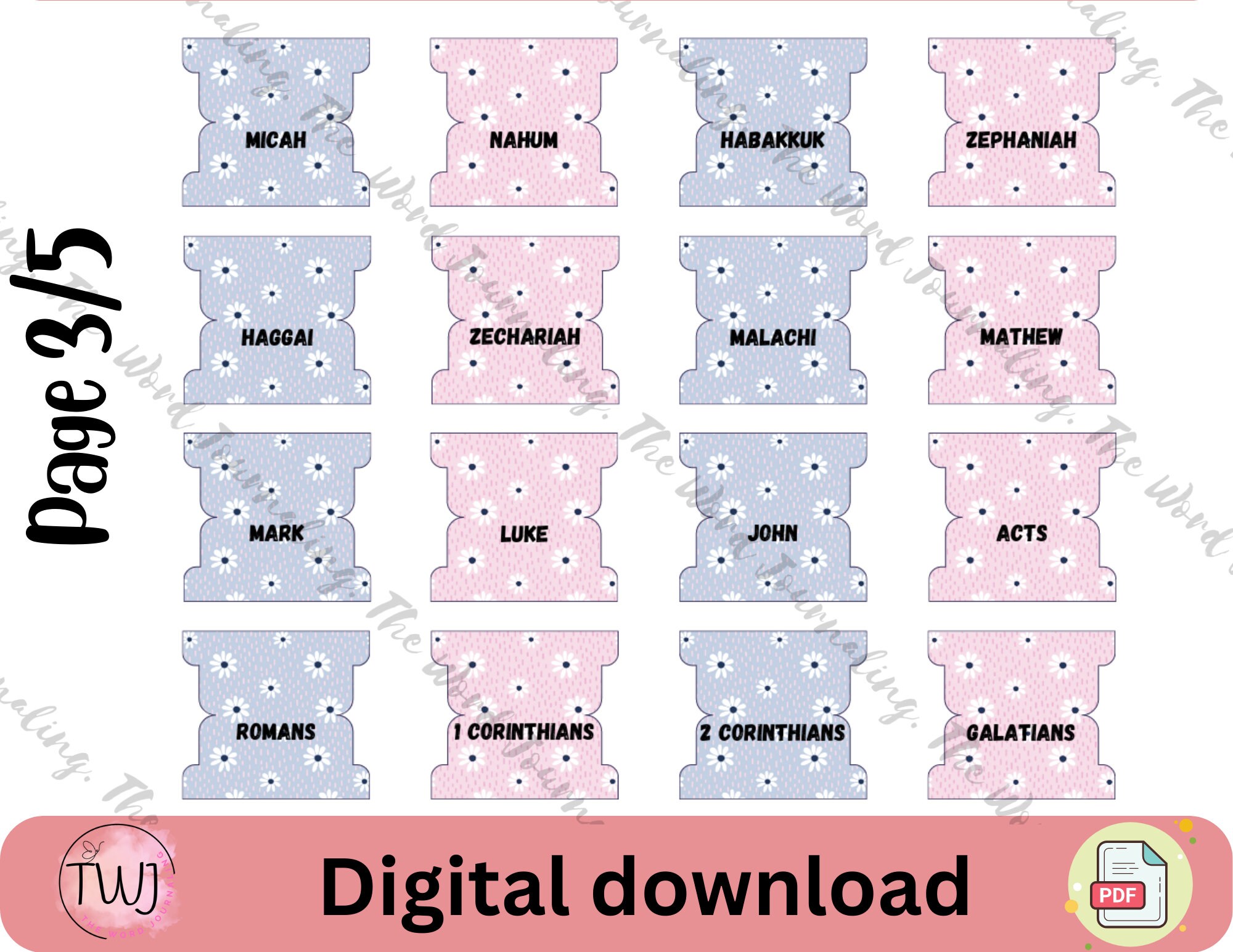 Blue and Pink Floral Bible Tabs, Printable Bible Tabs, Yellow Digital Bible Tabs - Etsy