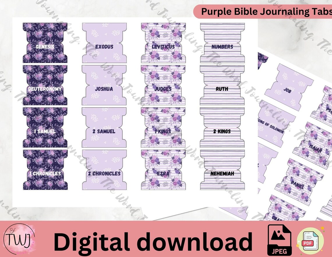 Bible Tabs, Printable Bible Tabs, Purple Digital Bible Tabs - Etsy