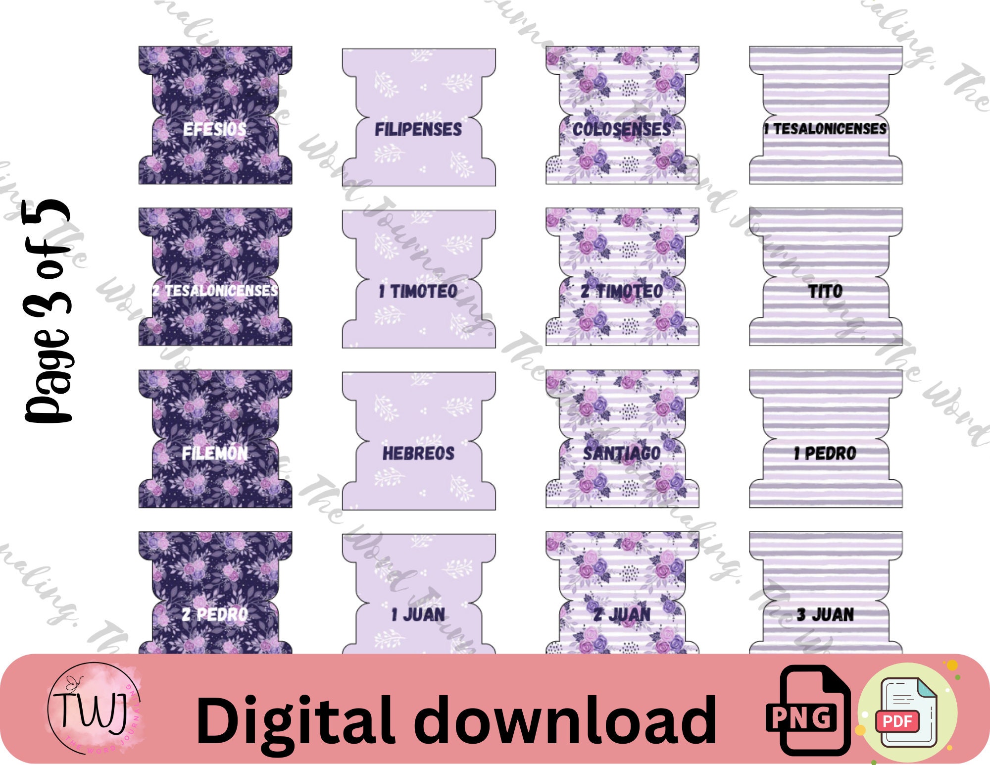 Bible Tabs, Printable Bible Tabs, Purple Digital Bible Tabs, Versión En ...