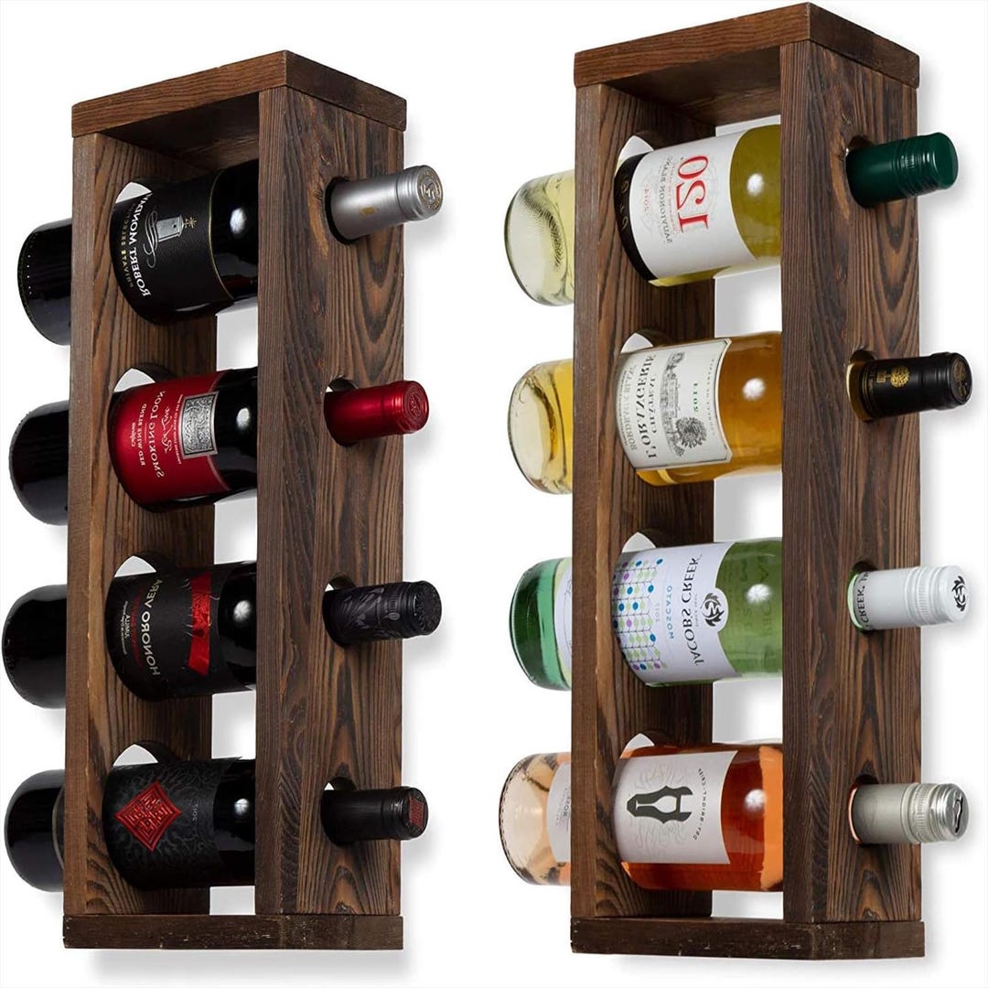Wall-mounted Wooden Wine Rack, Holds 4 Bottles, Rustic Hanging Wine ...