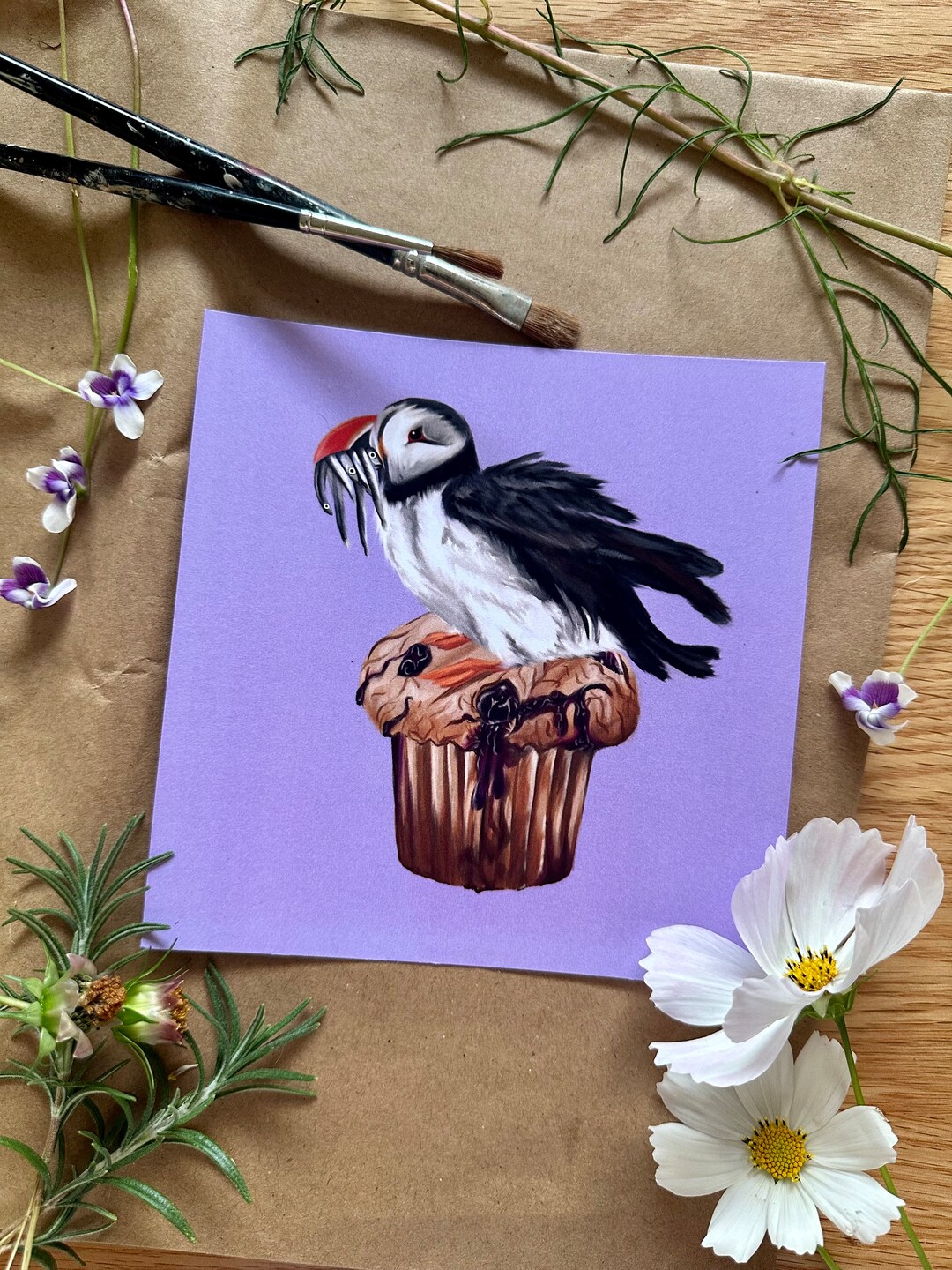 Puffin on a Muffin Fine Art Print - Etsy