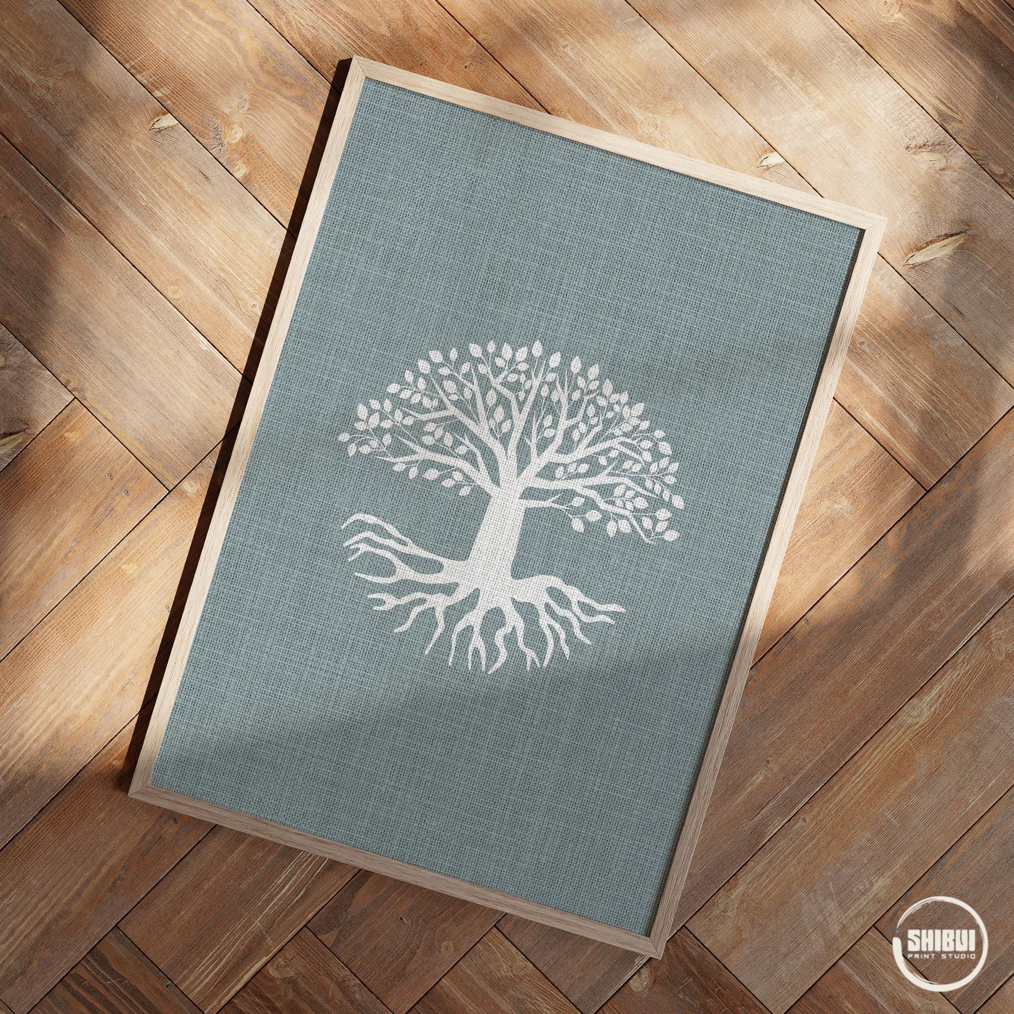Tree of Life Poster, Blue Linen Look Wall Art, Spiritual Tree Artwork ...