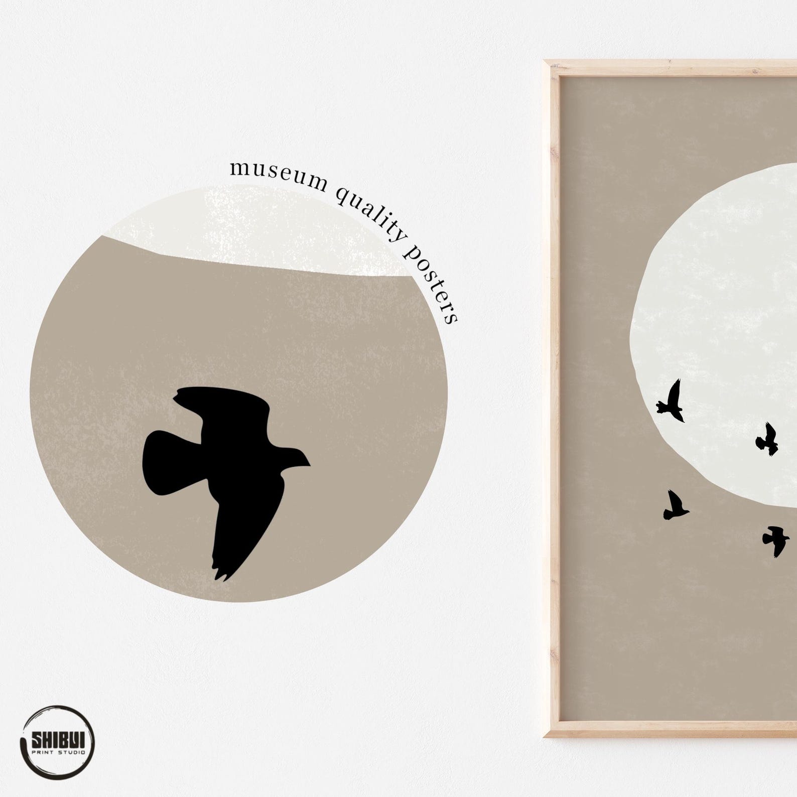 Neutral Poster Set of 2, Flock of Birds Sun Japandi Diptych Wall Art ...