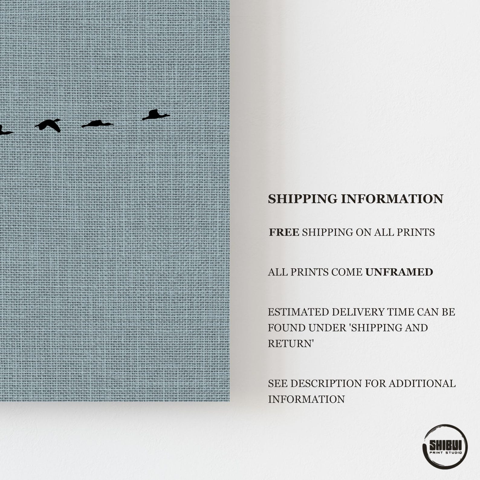 Flock of Birds Full Moon Blue Wall Art, Minimalistic Nordic ...