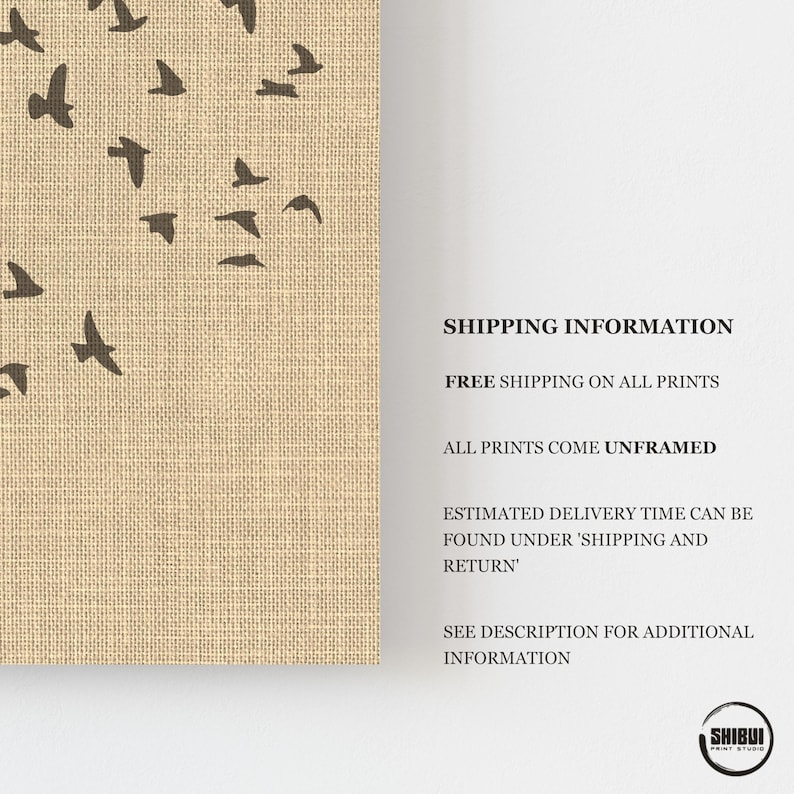 Triptych Minimalistic Japandi Poster Set, Flock of Birds Set of 3 ...
