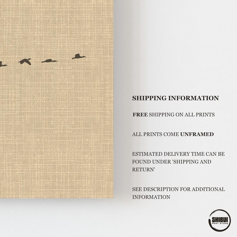 Full Moon Flock of Birds Horizontal Art Poster, Beige Minimalistic ...