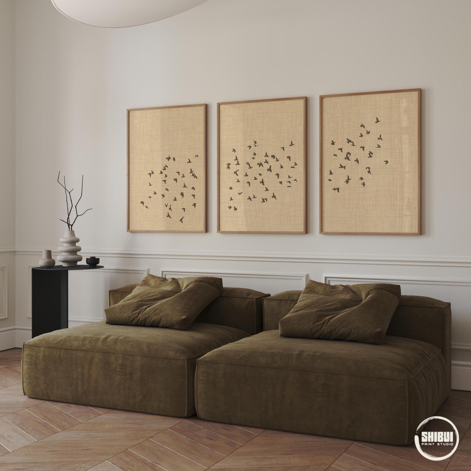 Triptych Minimalistic Japandi Poster Set, Flock of Birds Set of 3 ...