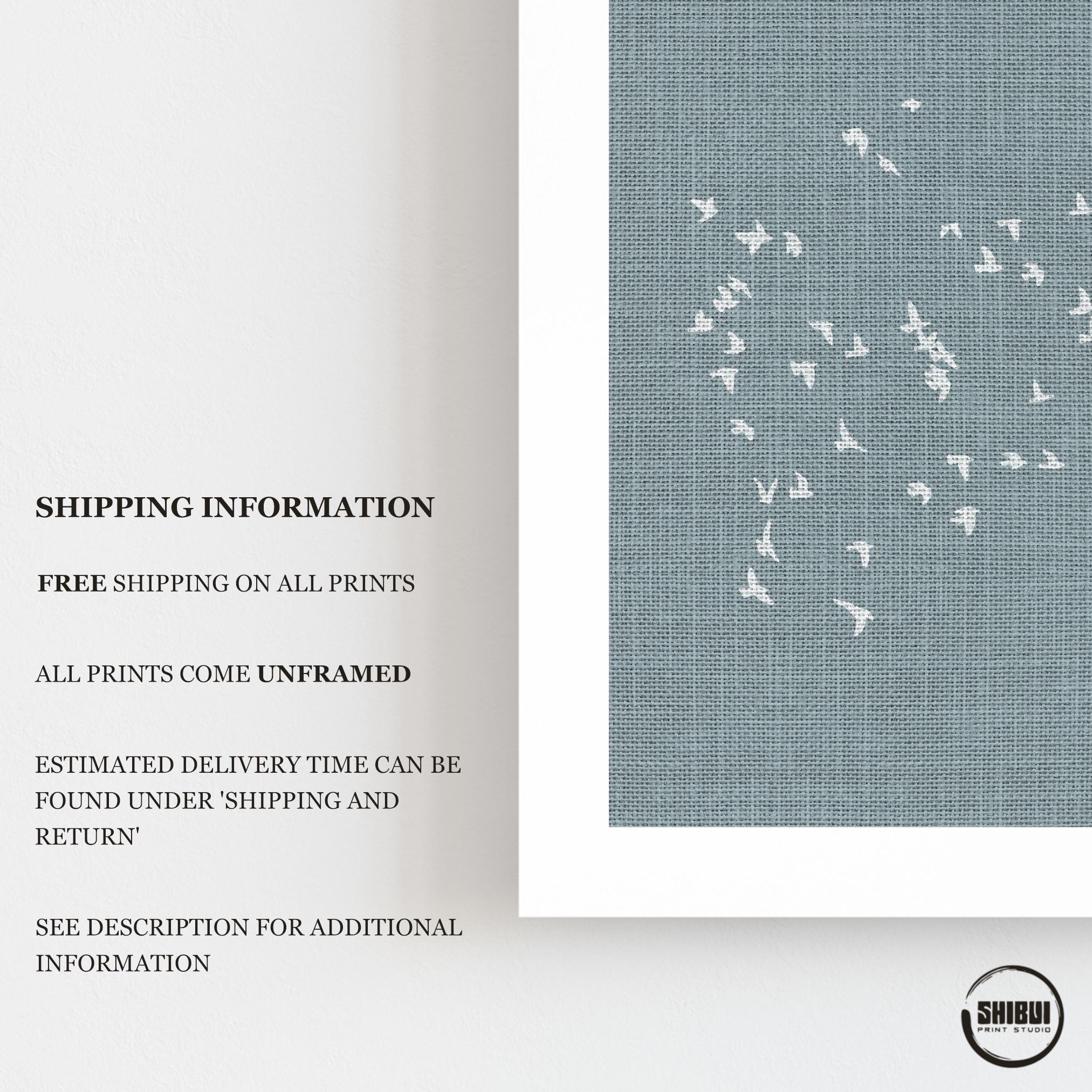 Flying Birds Poster Minimalist Bird Art | Horizon Blue White Wall Art ...