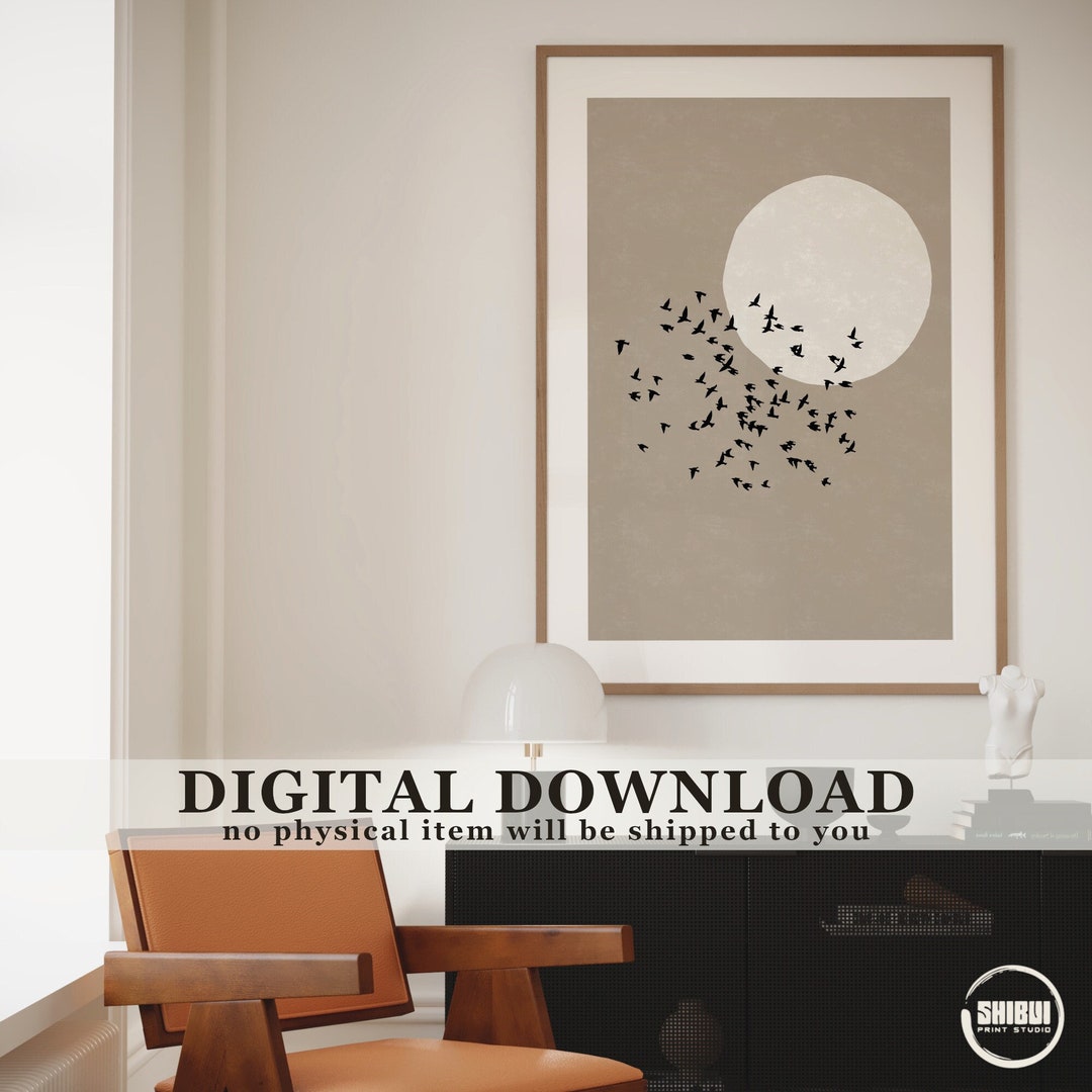 Neutral Colors Flock of Birds Japandi Printable Wall Art, Birds ...