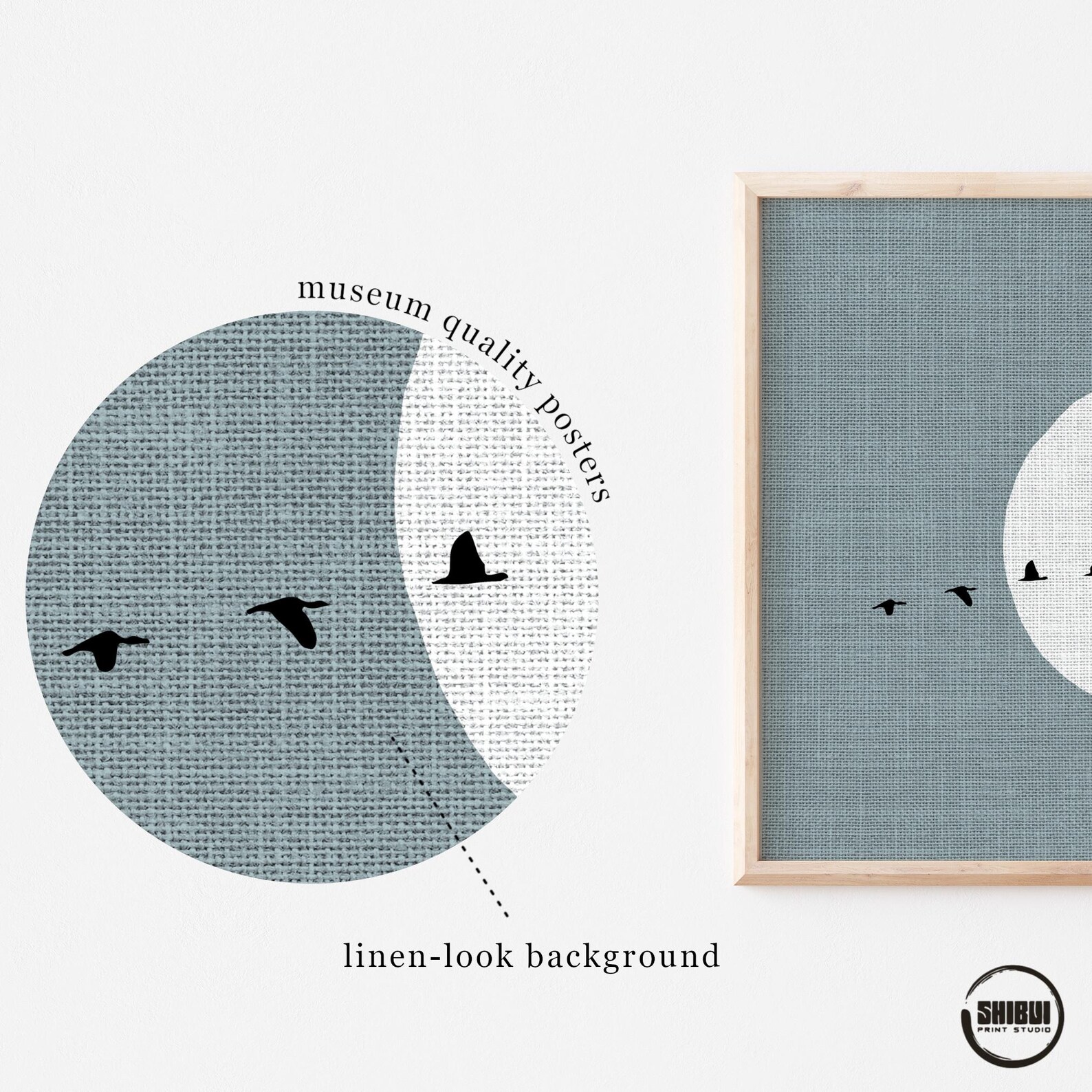 Flock of Birds Full Moon Blue Wall Art, Minimalistic Nordic ...