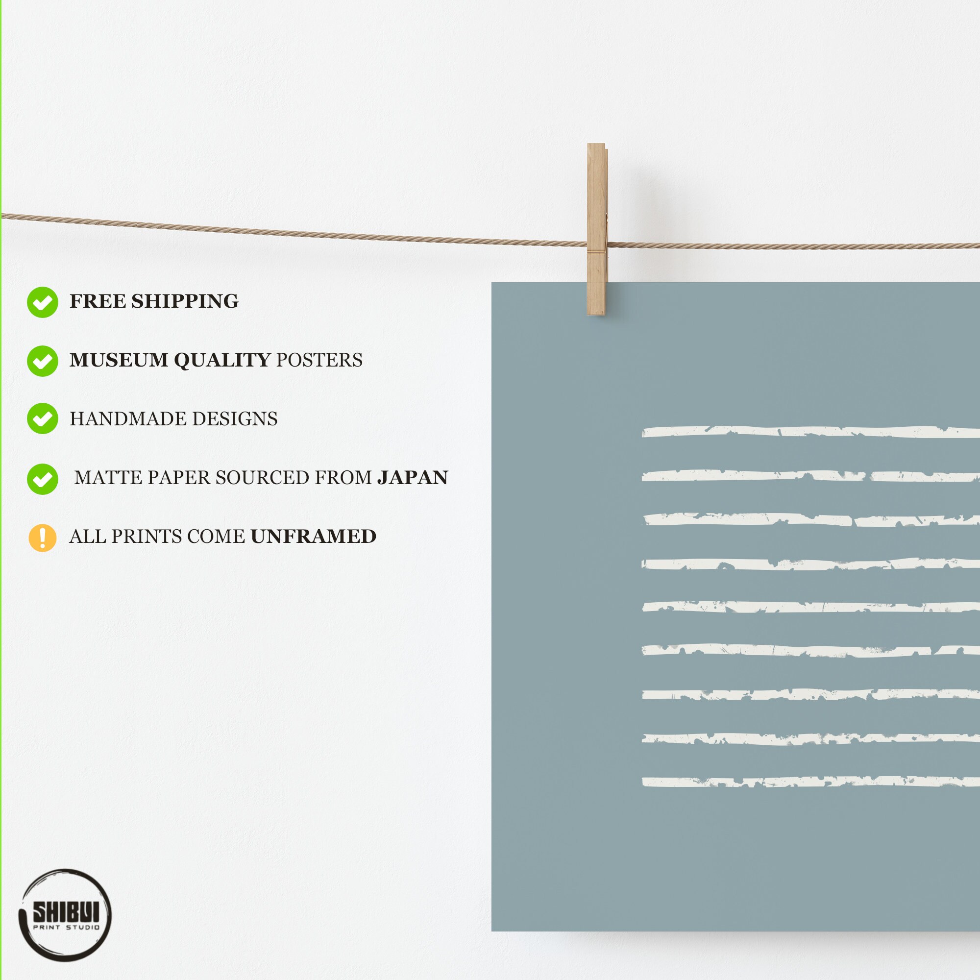 Muted Pastel Blue Wall Art, Square Size Mid Century Modern Art Poster ...